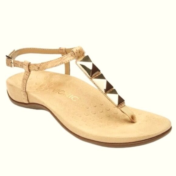Vionic | Shoes | Vionicnala Natural Cork Gold Studded Tstrap Comfort ...